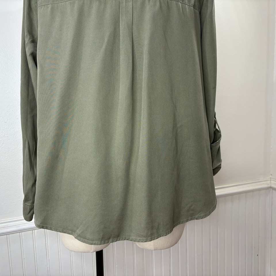 J Jill Plus Size 2X Top Button Up 100% Tencel Olive Green Roll Tab ...