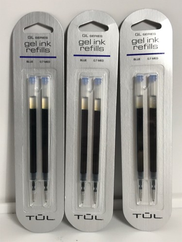 TUL Gel Pen Refills, Medium Point, 0.7 mm, Blue Ink, 3 Pack Of 2 ...