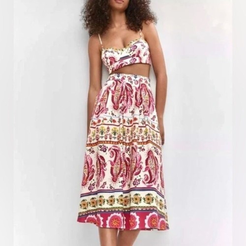 NWT Caroline Constas 2 Piece Set Linen Blend Cropped Top Midi Skirt ...