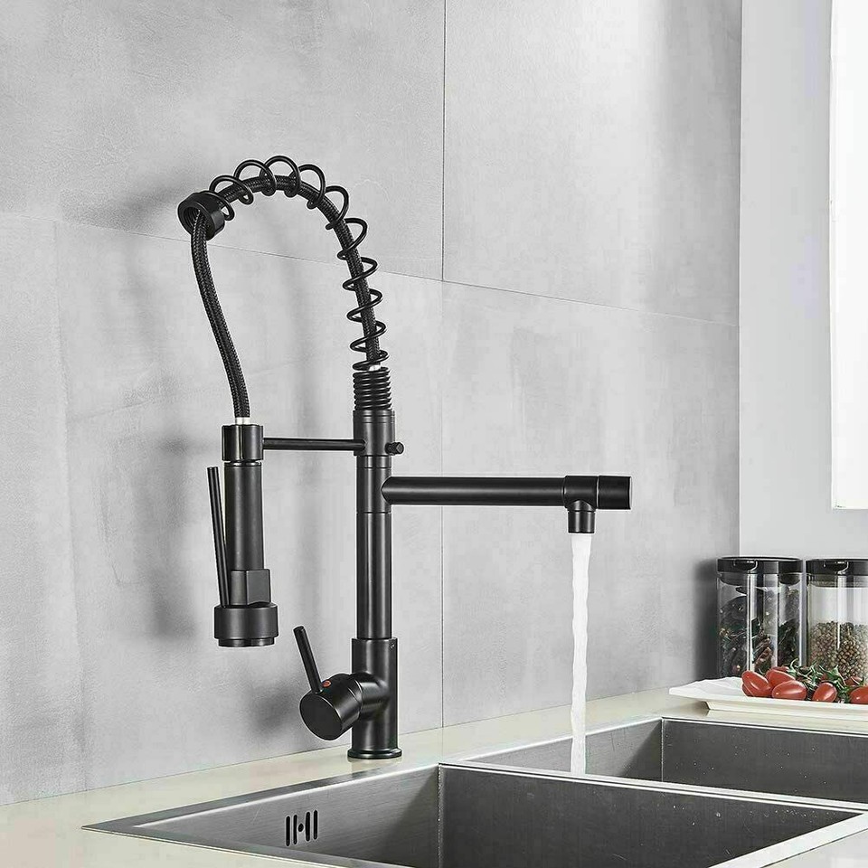 Commercial LED Kitchen Sink Spring Faucet Pull Down Sprayer Stainless ...