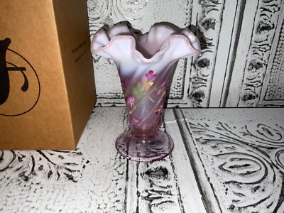 FENTON Swirl Embossed Lavender VASE HAND PAINTED! Signed K. Riley | eBay