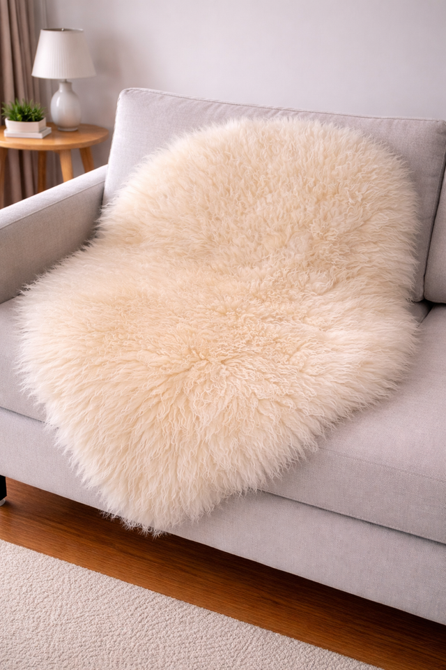 Luxury Natural Ivory Sheep Skin Rug Fur Silky Warm Throw Floor Fluffy ...