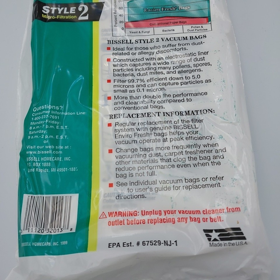 Bissell Vacuum Bags Style 2 Micro-Filtration Model 32013 3-pack | eBay