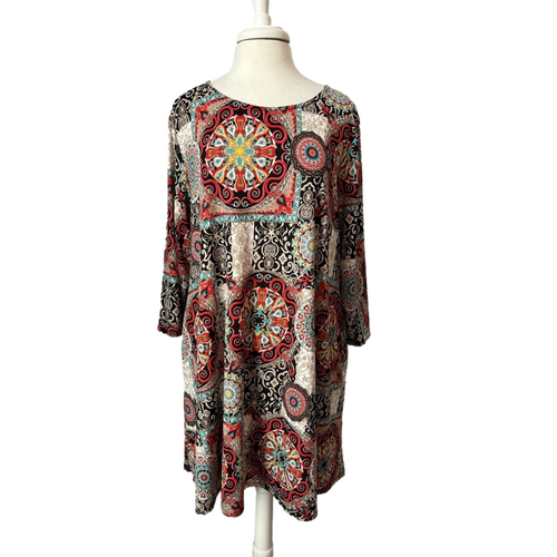Women's BOHO Festival 3/4 Sleeve Multi-Colored Hippie Lightweight Tunic ...