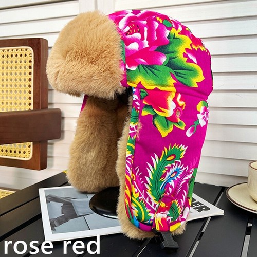 Men Flower Earflap Lei Feng Hats Faux Fur Trapper Aviator Bomber Cap ...