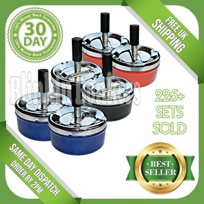 2 SPINNING ASH TRAY PUSH DOWN ROTATING METAL NO MESS CIGARETTE SMOKE ...