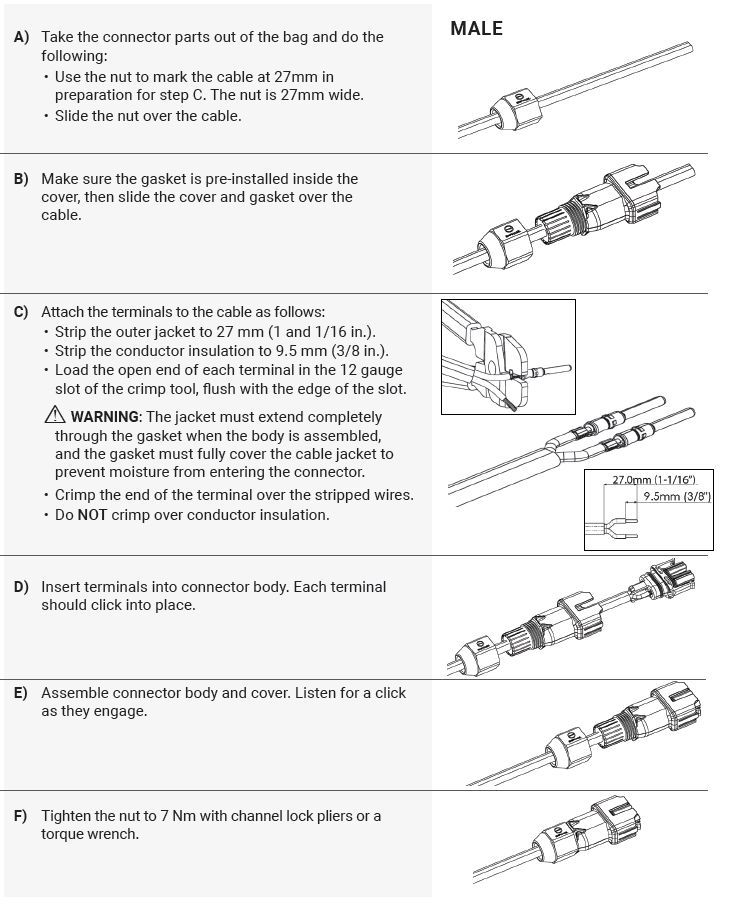 ENPHASE IQ CABLE (4)QTY Q-CONN-M & (4)QTY Q-CONN-F CONNECTOR TERMINAL ...