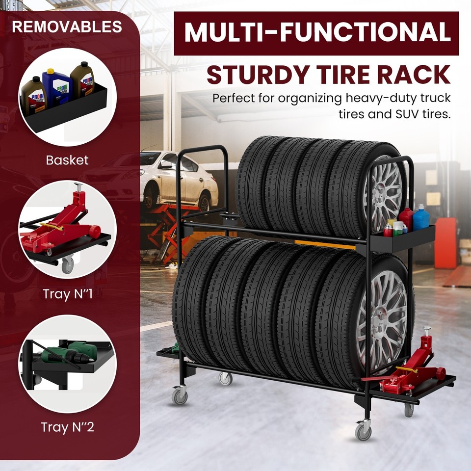 Tire Rack, Rolling Tire Rack for Garage Tire Storage Rack Heavy Duty ...