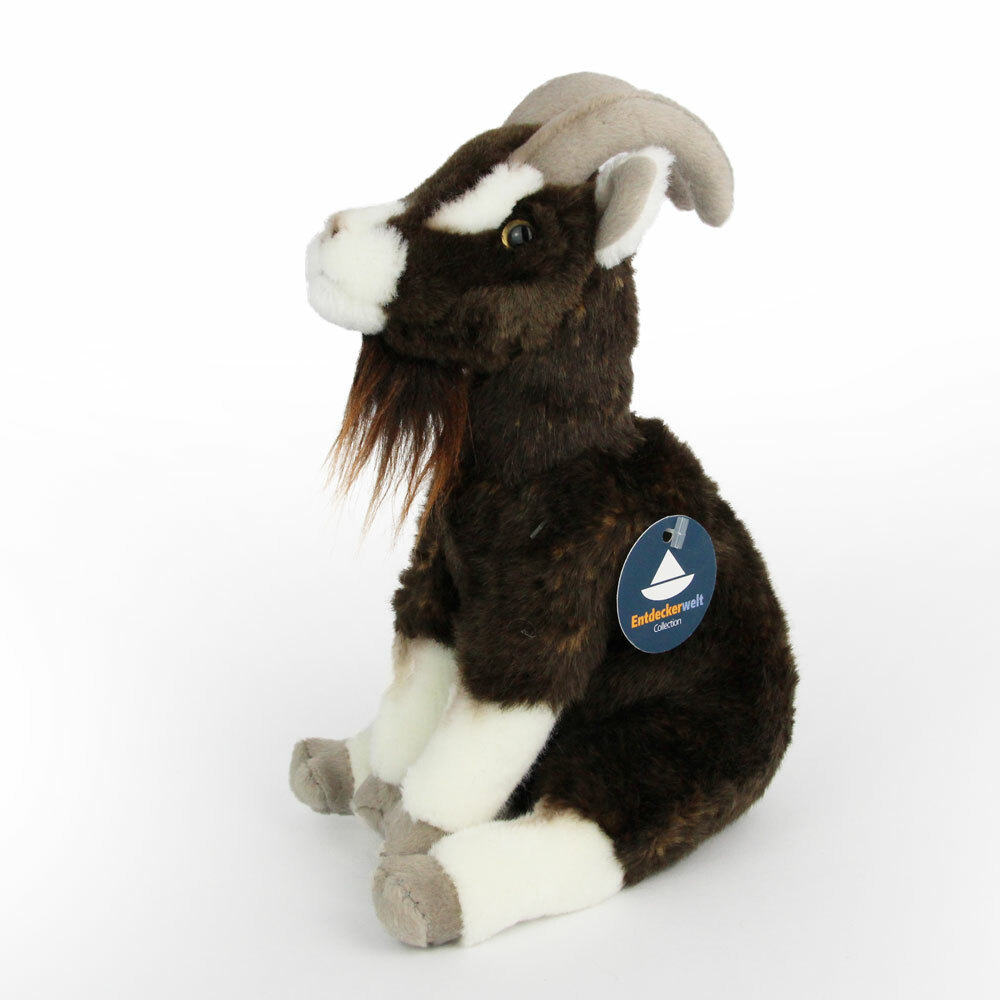 Stofftier Ziegenbock sitzend, Ziege, Plüschtier,