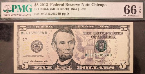 HGR 2013 $5 FRN FR.1996-G ((Chicago)) PMG GEM UNC 66EPQ (0574) | eBay