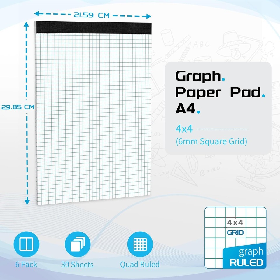 Graph Paper Pads, 6 Pack 4x4 Grid Paper, 30 A4 -30 Sheets-White | eBay