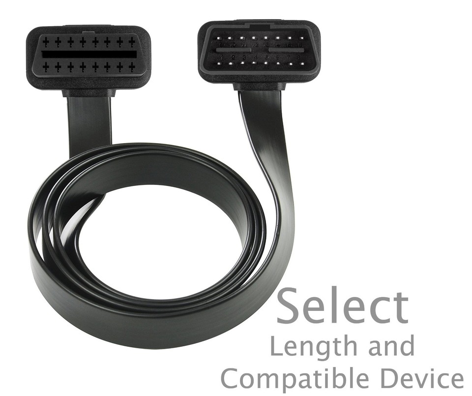 Angled OBD-II Flexible Scanners Flat Long Cord Extension Cable for OBD2 ...