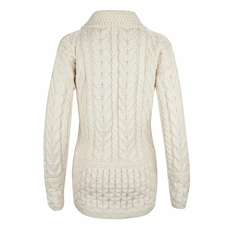 Authentic British Wool Ladies Cream/Ecru Arran Button Cardigan - MADE ...