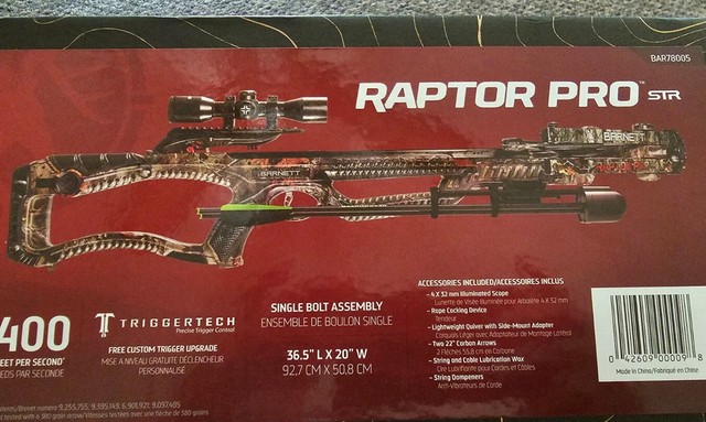 Barnett Raptor Pro STR 400fps Triggertech Realtree Crossbow - Camo ...
