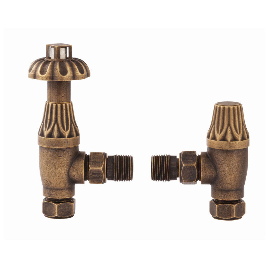 Traditional Westminster Thermostatic TRV Angled Radiator Rad Valves 1/2 ...