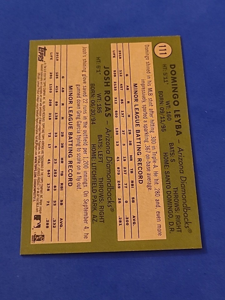 2020 Domingo Leyba - Josh Rojas Topps Heritage ROOKIE RC #111 | eBay