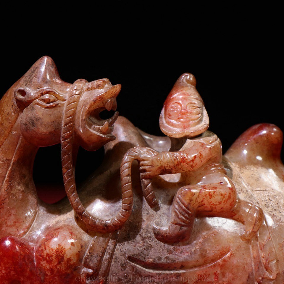 6.2" Old Chinese Natural Hetian Jade Carved People Ride Camel Animal ...