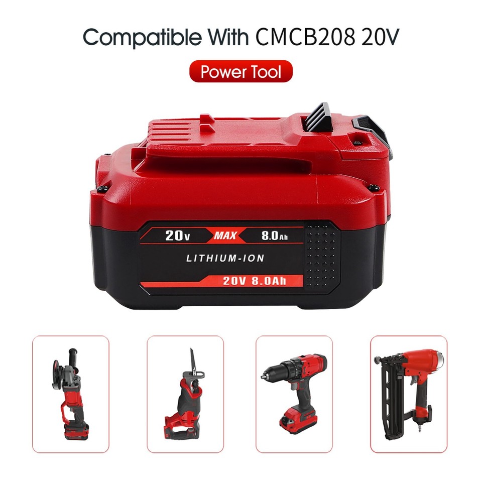 8.0Ah For Craftsman V20 20 Volt MAX Lithium Battery CMCB204 CMCB202 ...