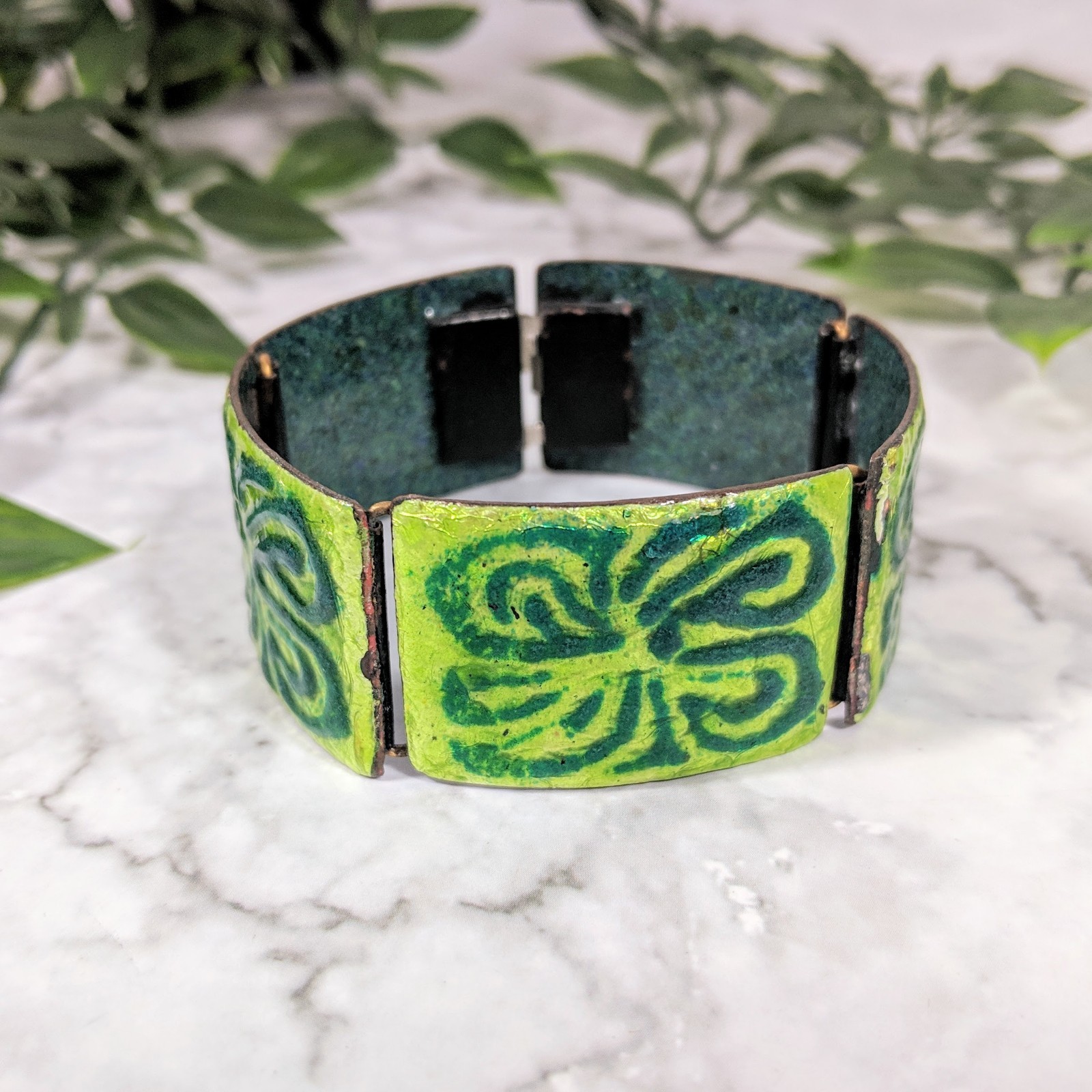 Vintage 1960's Bright Green Designer Enameled Panel B… - Gem