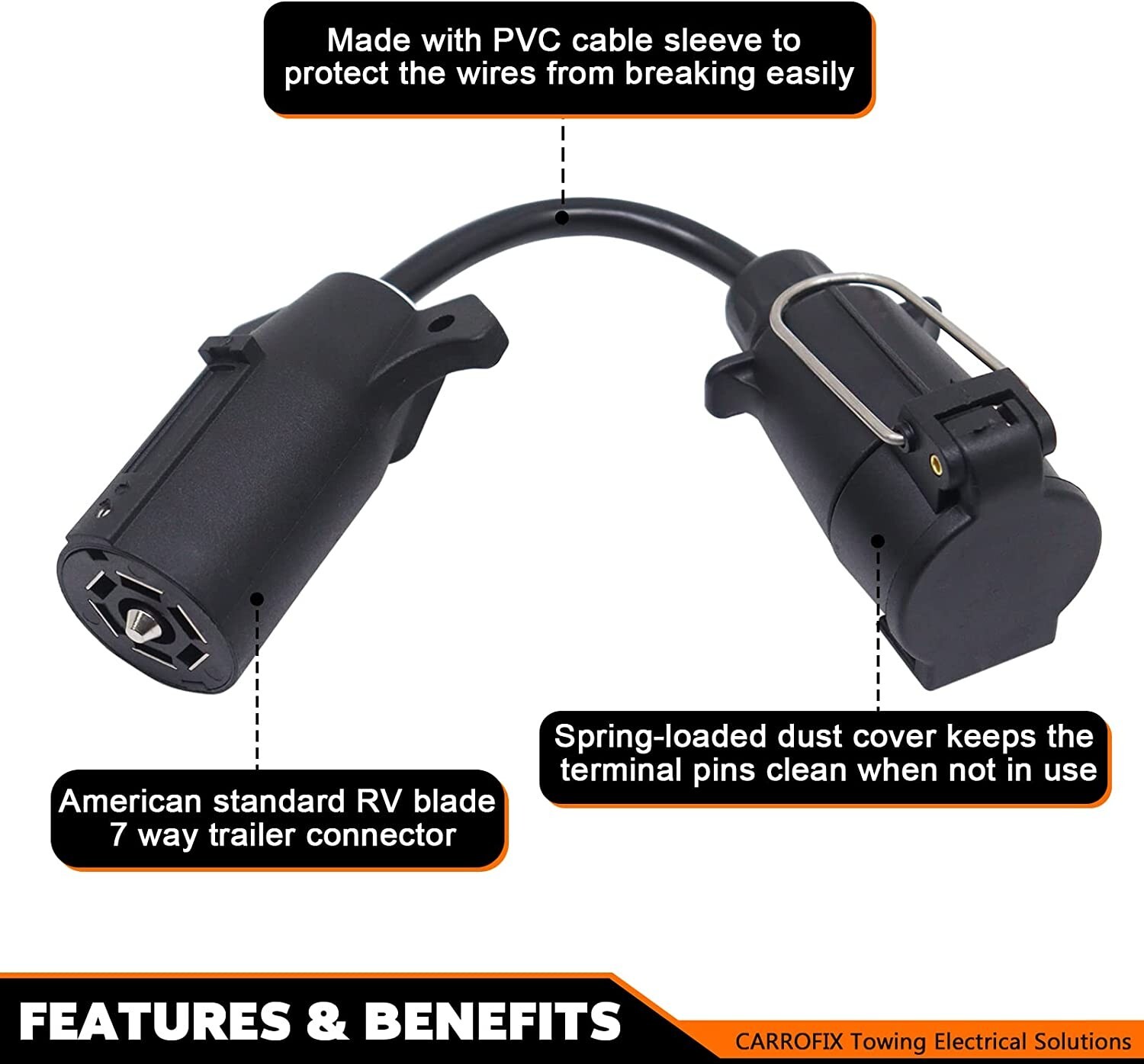 American Style 7 Way Blade to European Style Trailer 7 Way Round Pin ...