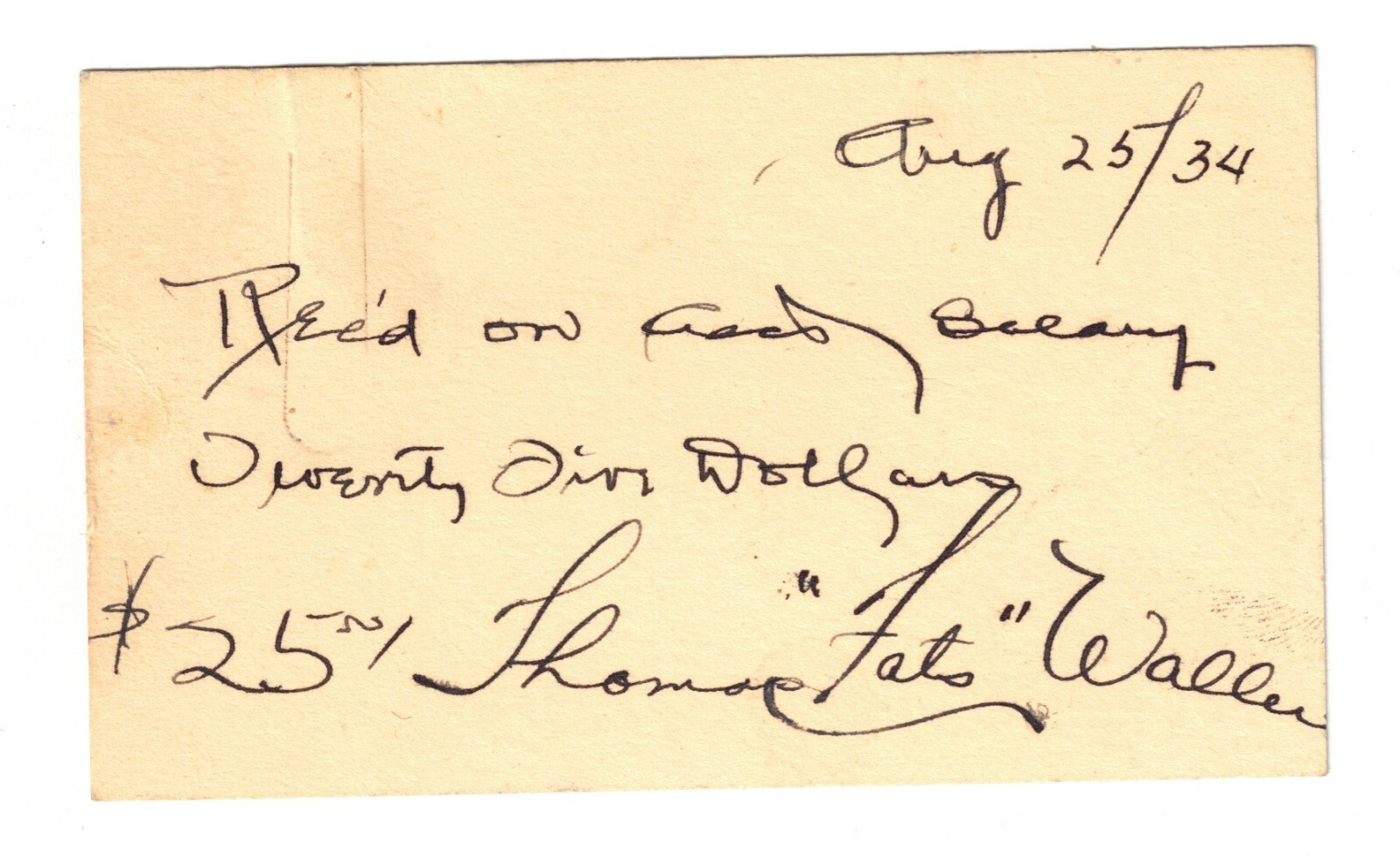Thomas "Fats" Waller - Signed IOU, 1934 (43) | eBay