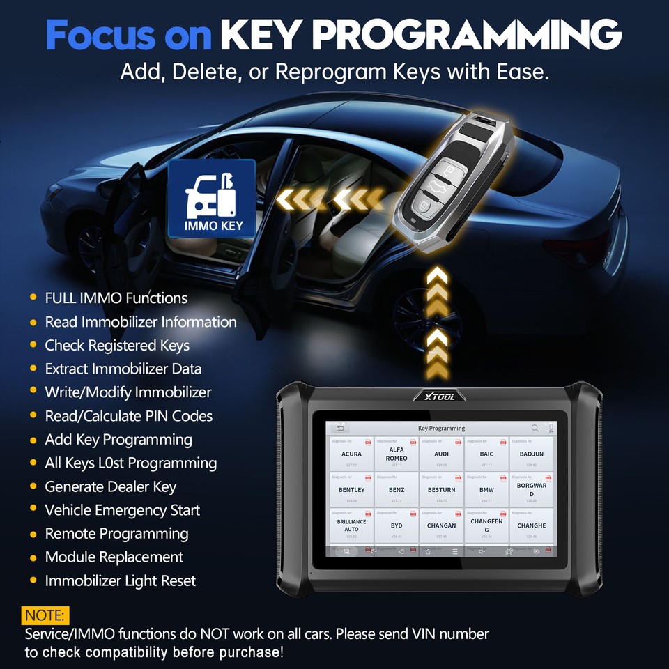 XTOOL X100 PADS IMMO Key Fob Programming Full System Car Diagnostic ...
