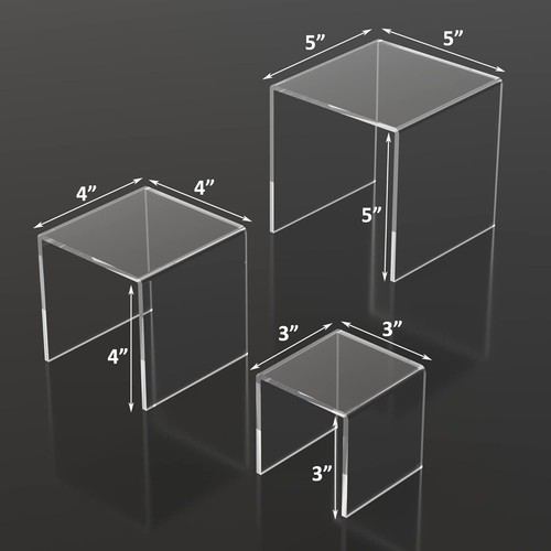 Square Acrylic Display Risers 3pcs, Clear Showcase Shelves for | eBay