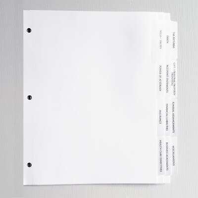 Estate Planning Index TAB DIVIDERS – Sets of 12. Pre-Printed for ...