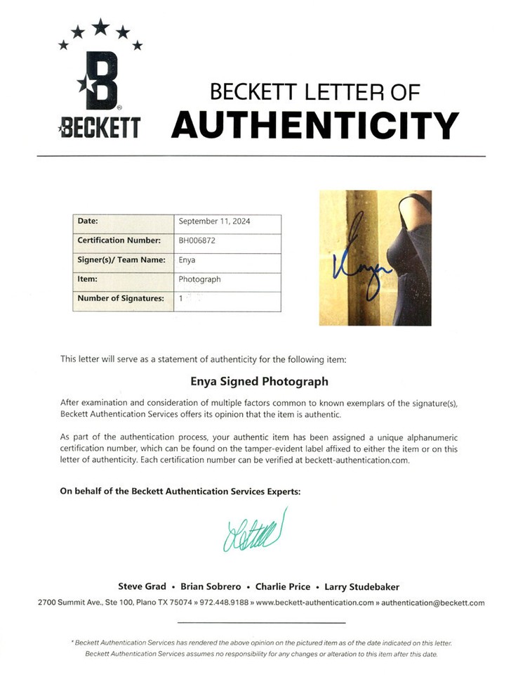 ENYA SIGNED AUTOGRAPHED 8x10 PHOTO CELEBRATED IRISH MUSICIAN BECKETT ...