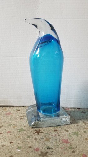 Blenko Glass Penguin on Ice Base Don Shepard Saphire Blue Rare 11” MCM ...