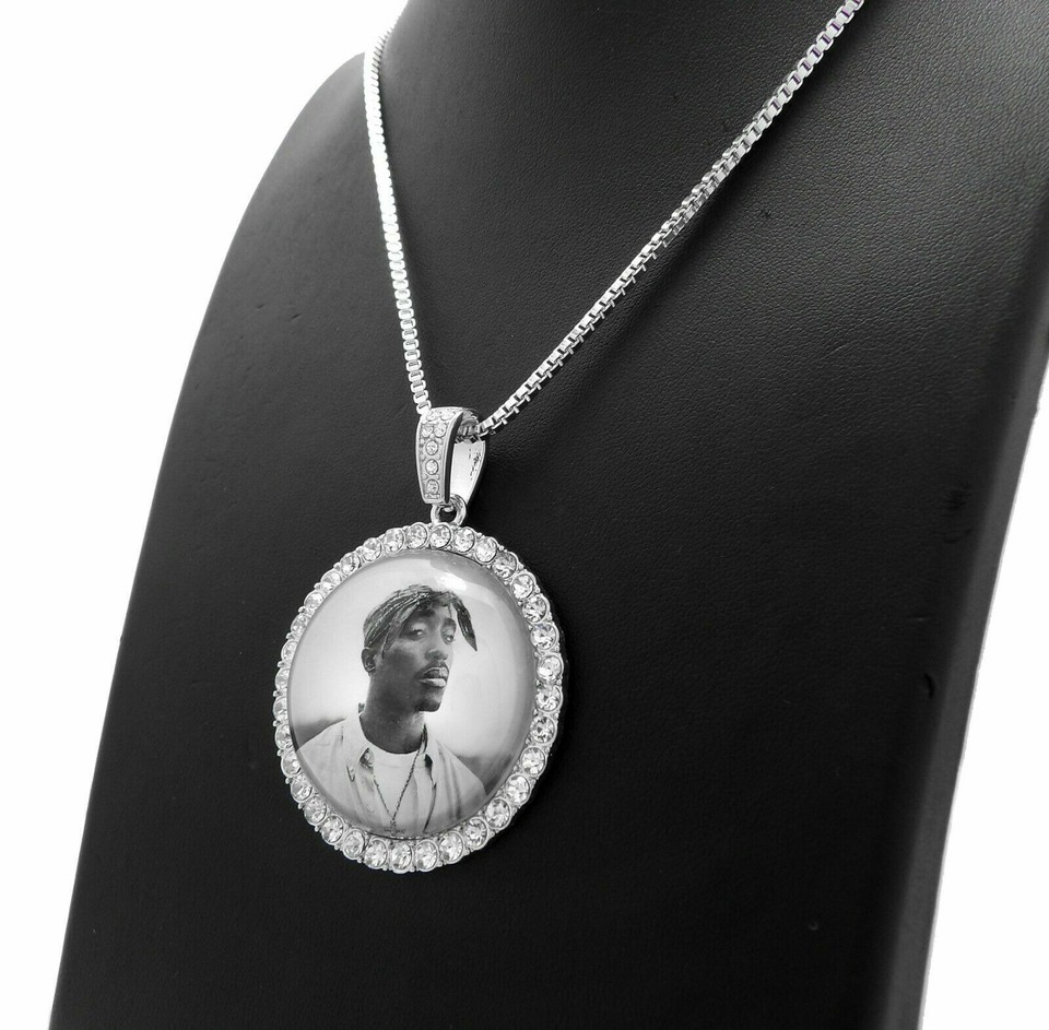 Hip Hop Iced 2Pac Picture Frame Pendant & 18"~ 24" Box Cuban Rope Chain ...