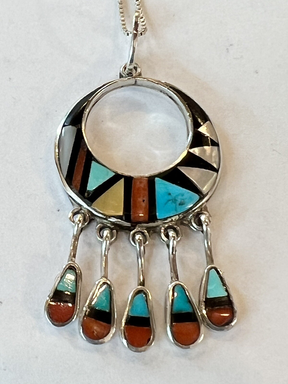 Zuni Inlay Thunderbolt Rain Cloud Sterling Pendant Si… - Gem