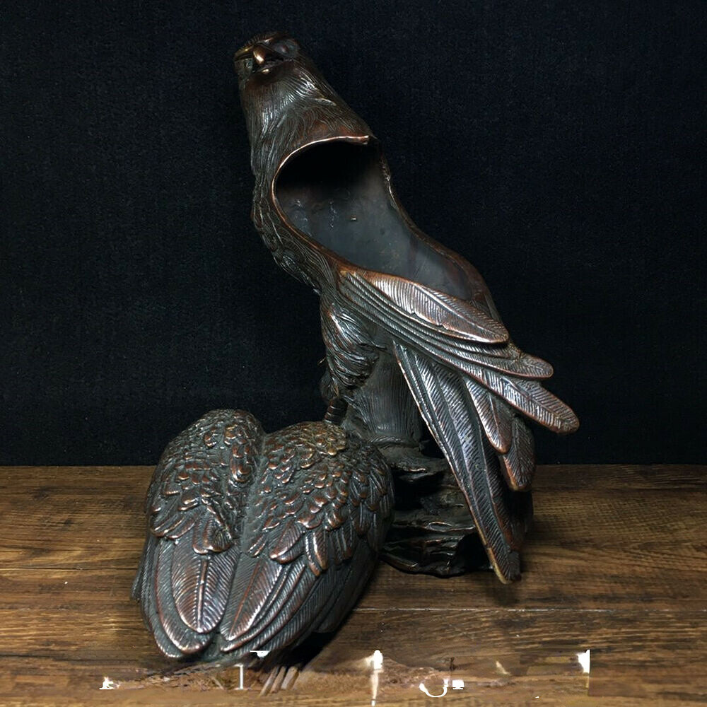 8.5" Old Chinese Bronze Handcarved Eagle Incense Burner Statue ...