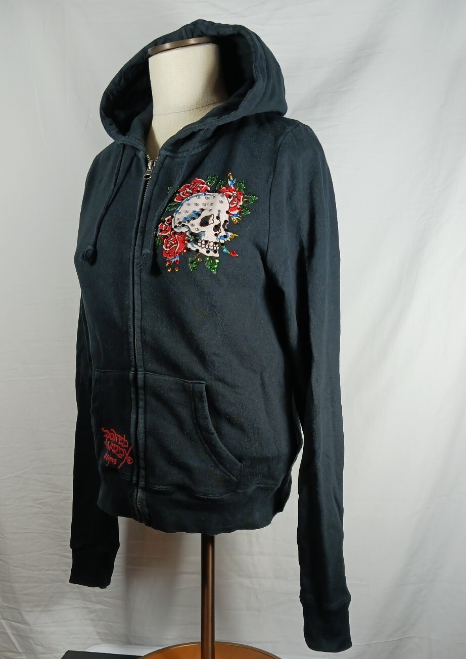 Rare Ed Hardy Hoodie Jacket Skull Roses Rhinestones F… - Gem