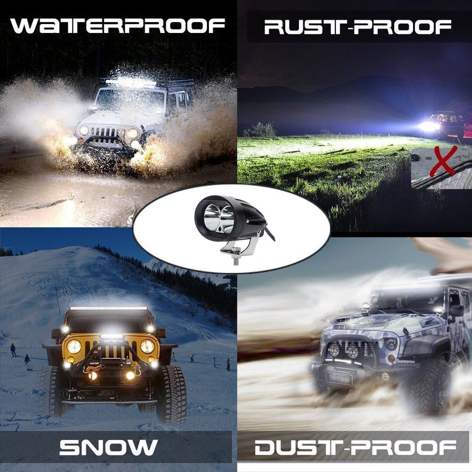 2x 20W LED Spot Light Motorcycle ATV Boat Off Road Waterproof SUV ...