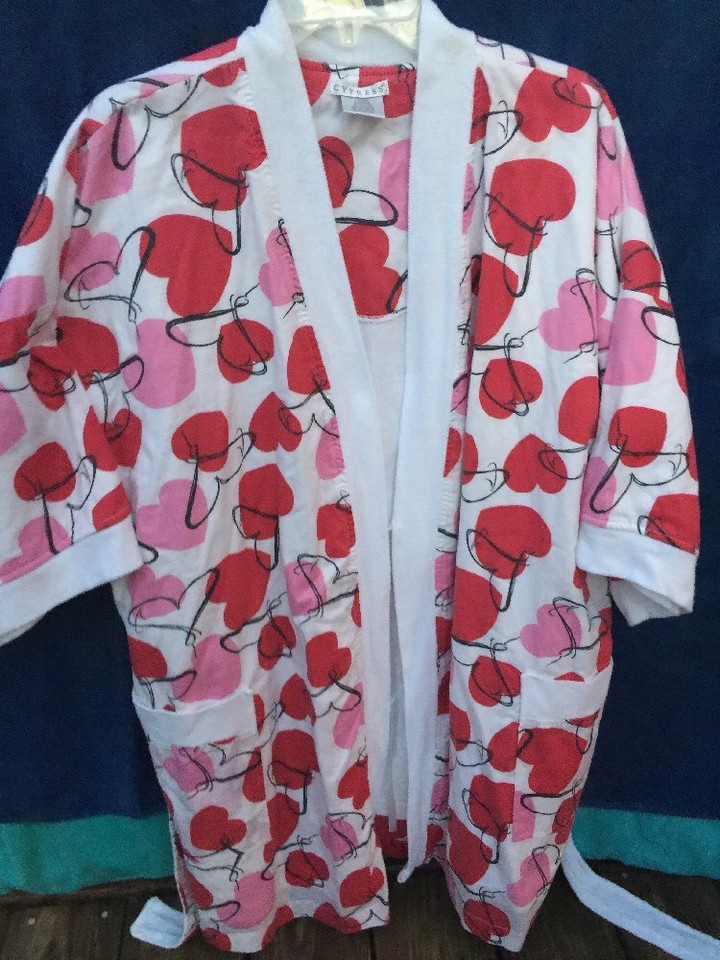 Nearly New CYPRESS Robe Spa Yoga Beach Pajamas PINK RED HEARTS Womens ...