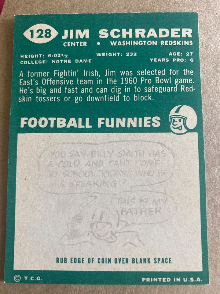 1960 Topps Football #128 Jim Schrader NM/MT | eBay