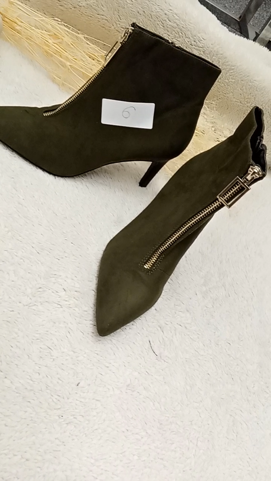 Faith Ladies Stiletto Heels with Zip Closure Green Faux Suede Ankle ...