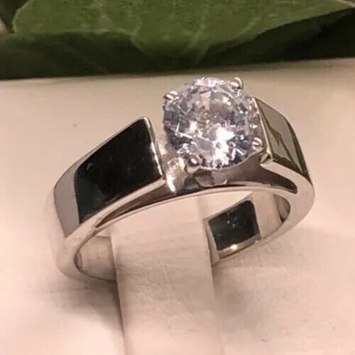 925 Real Silver 2Ct Brilliant Cut Wide Band Solitaire Moissanite ...