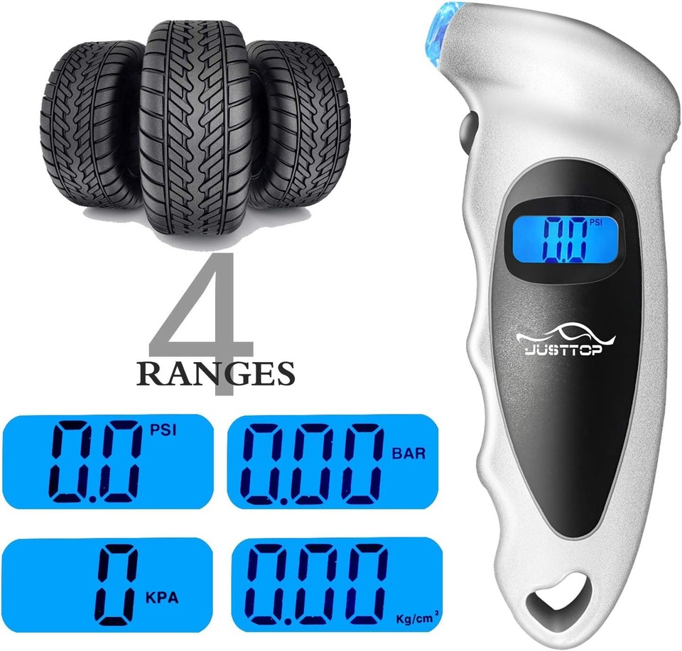 JUSTTOP Digital Tire Pressure Gauge 150PSI LCD Backlit Air Checker for ...
