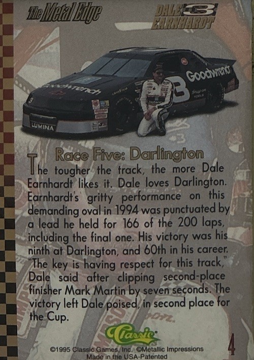 Dale Earnhardt PSA 9 - 1995 Classic Metallic Impressions #4 -Darlington ...