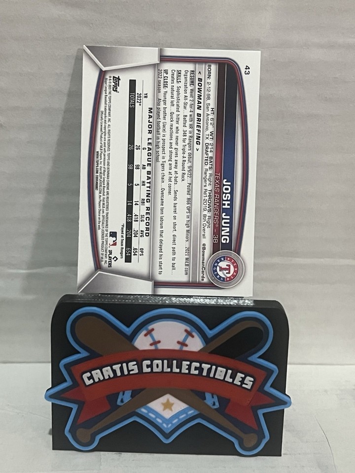 2 Card Josh Jung Rc Lot 2023 Bowman Chrome #43 Mojo Refractor & Topps ...