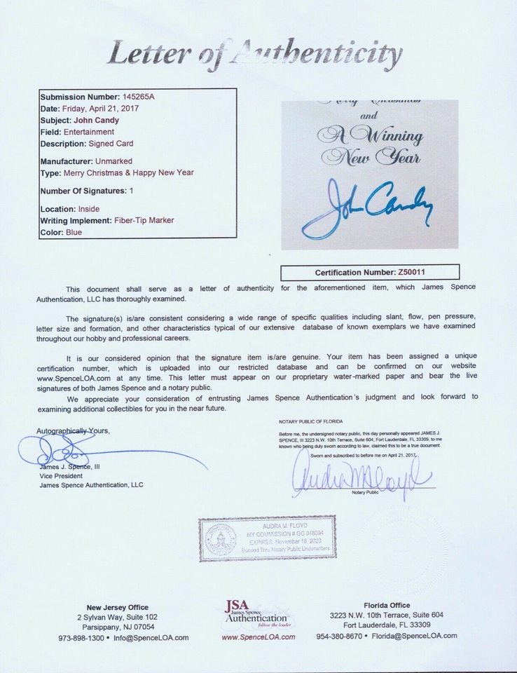 JOHN CANDY Signed Autograph Christmas Card JSA LOA HOME ALONE 2 | eBay