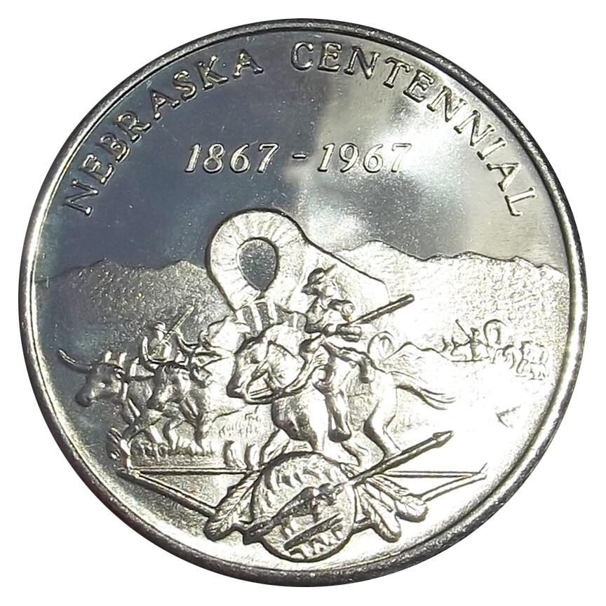 1967 Nebraska Centennial Medal -Wahoo Coin Club, JFK College, NE Token ...