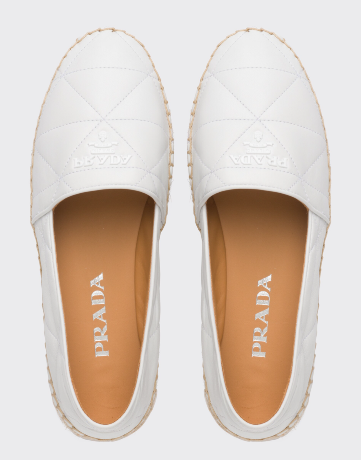 Prada Bianco White Nappa Leather Tonal Logo Slip On Slide Espadrille Flat 37.5 | eBay