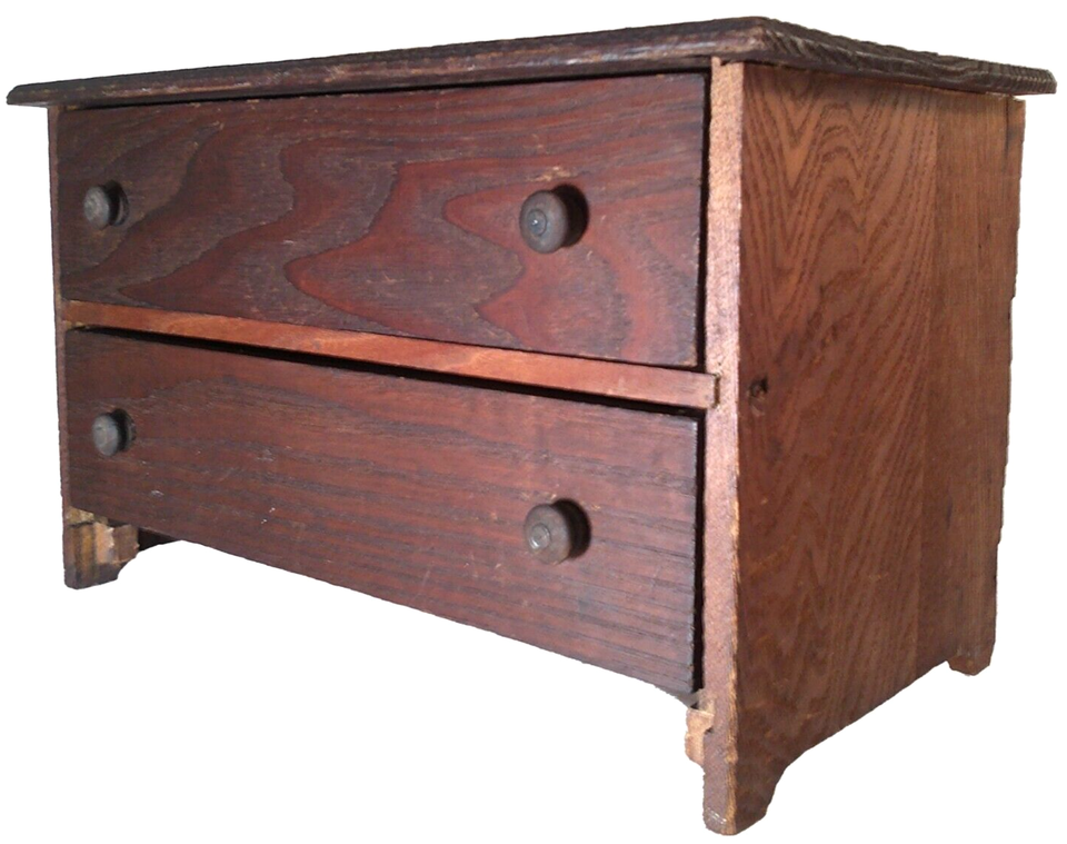 EARLY 20TH C AMERICAN TRAMP ART ANTIQUE SM HOMEMADE DARK STND OAK 2 ...