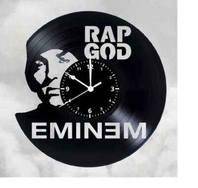 OROLOGIO IN VINILE DA PARETE SU LP 33 GIRI EMINEM RAPPER REALIZZATO A ...
