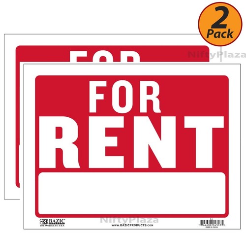 2 Pack - For Rent Sign 9" x 12" Durable Plastic Weatherproof Bright and ...