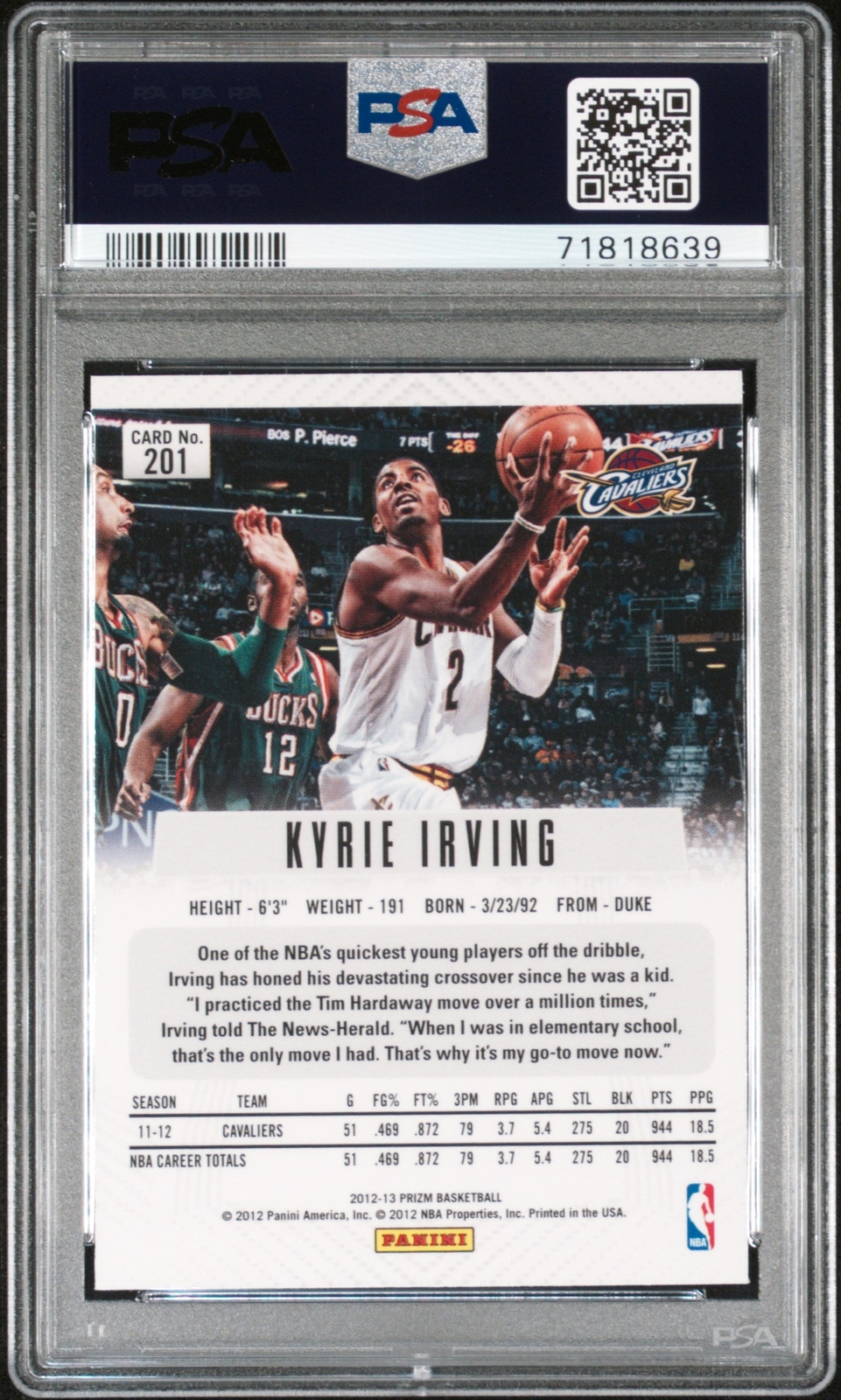 Graded 2012 Panini Prizm Kyrie Irving #201 Rookie RC Basketball Card ...