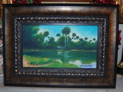FRAMED SIGNED OIL PALMS AND HUT (BOHIO) A CUBAN COUNTRY SCENE ARTIST ...